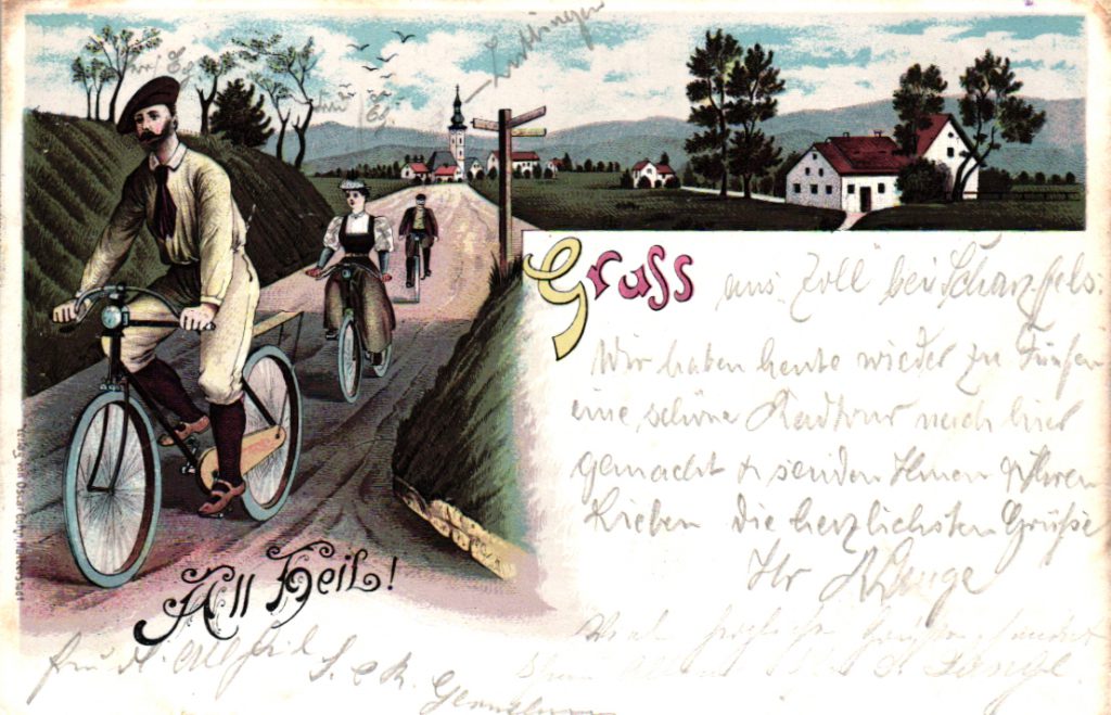 Fahrrad, Fahrradfahrer „All Heil“, Farb-Litho, 1900 – Ansichtskarten ...